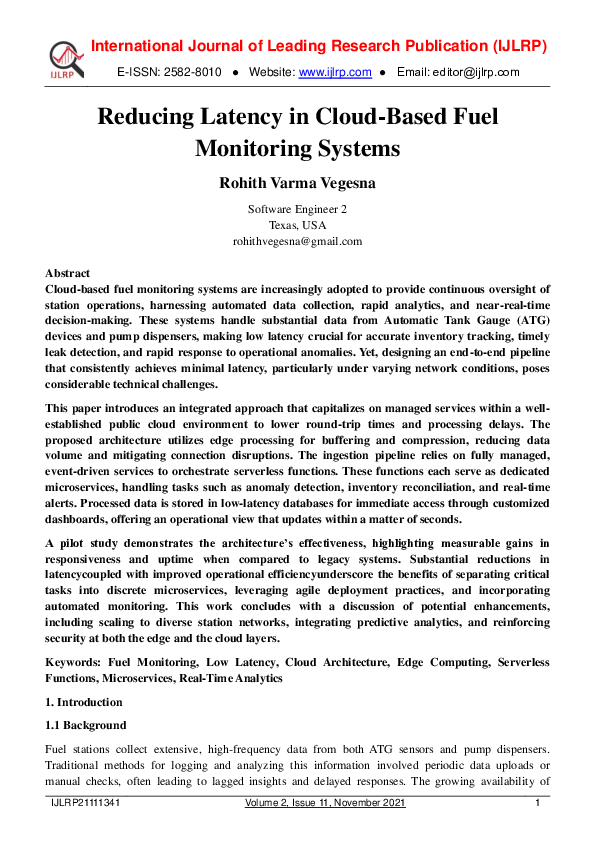 (PDF) Reducing Latency in Cloud-Based Fuel Monitoring Systems