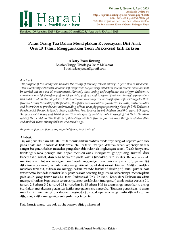 (PDF) Peran Orang Tua Dalam Menciptakan Kepercayaan Diri Anak Usia 18 Tahun Menggunakan Teori ...