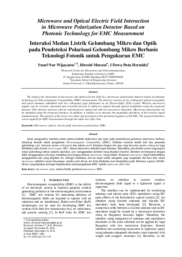 (PDF) Microwave and Optical Electric Field Interaction in Microwave Polarization Detector Based ...