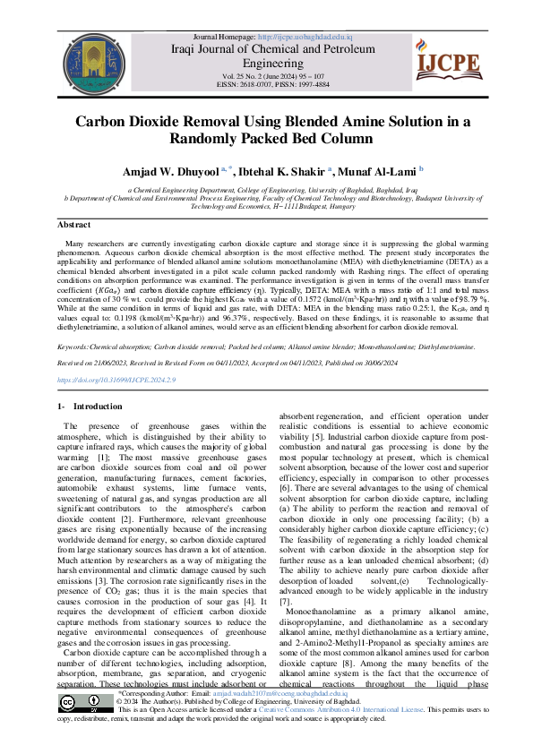 (PDF) Carbon Dioxide Removal Using Blended Amine Solution in a Randomly ...
