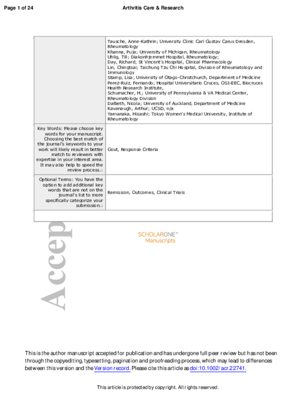 (PDF) Development of Preliminary Remission Criteria for Gout Using Delphi and 1000Minds ...