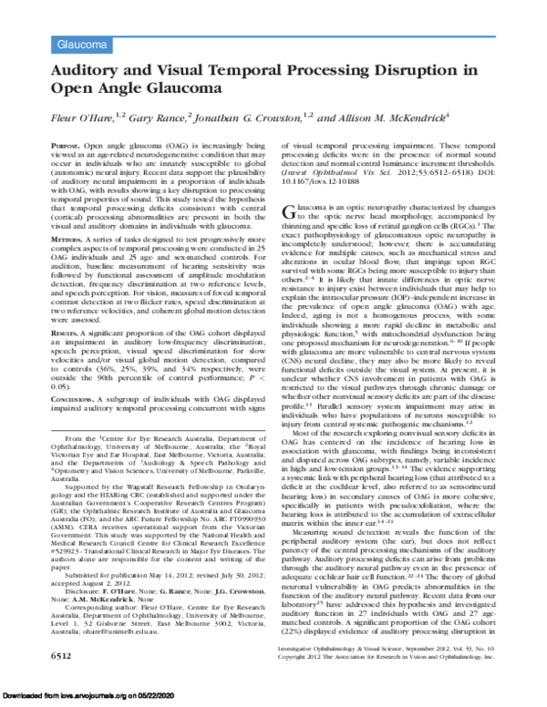 (PDF) Auditory and Visual Temporal Processing Disruption in Open Angle Glaucoma