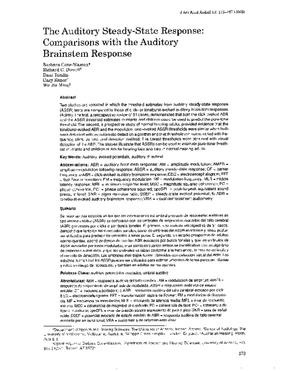 (PDF) The Auditory Steady-State Response: Comparisons with the Auditory Brainstem Response