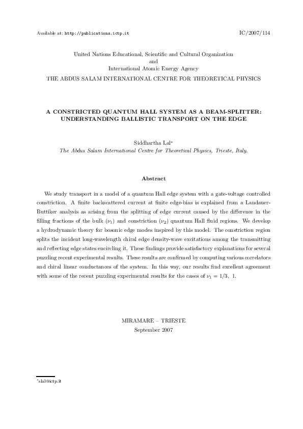 A Constricted Quantum Hall System as a Beam-Splitter: Understanding ...