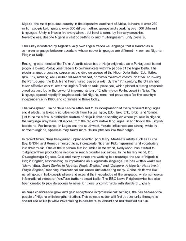 (PDF) Naija and Its Multifaceted Lexicon A Language of Unity