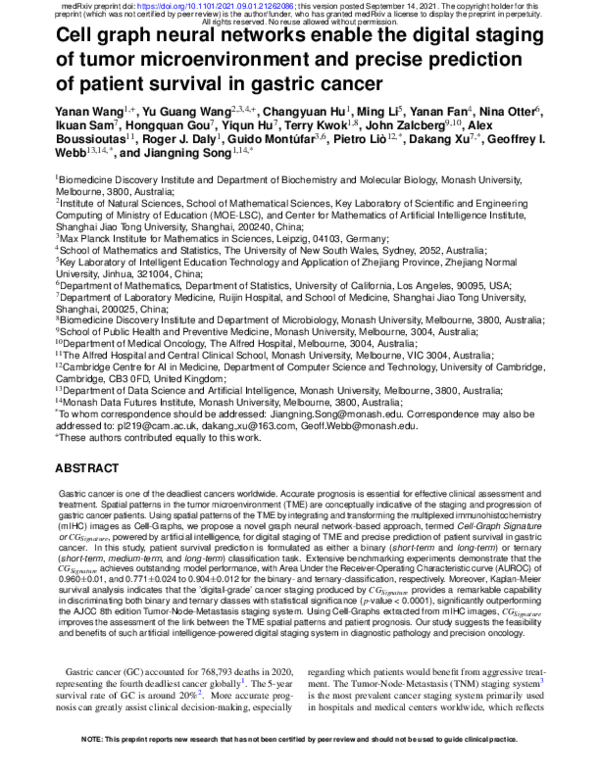 (PDF) Cell graph neural networks enable the digital staging of tumor ...