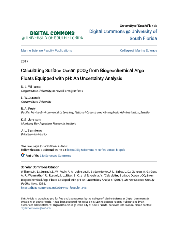 (PDF) Calculating surface ocean pCO 2 from biogeochemical Argo floats equipped with pH: An ...