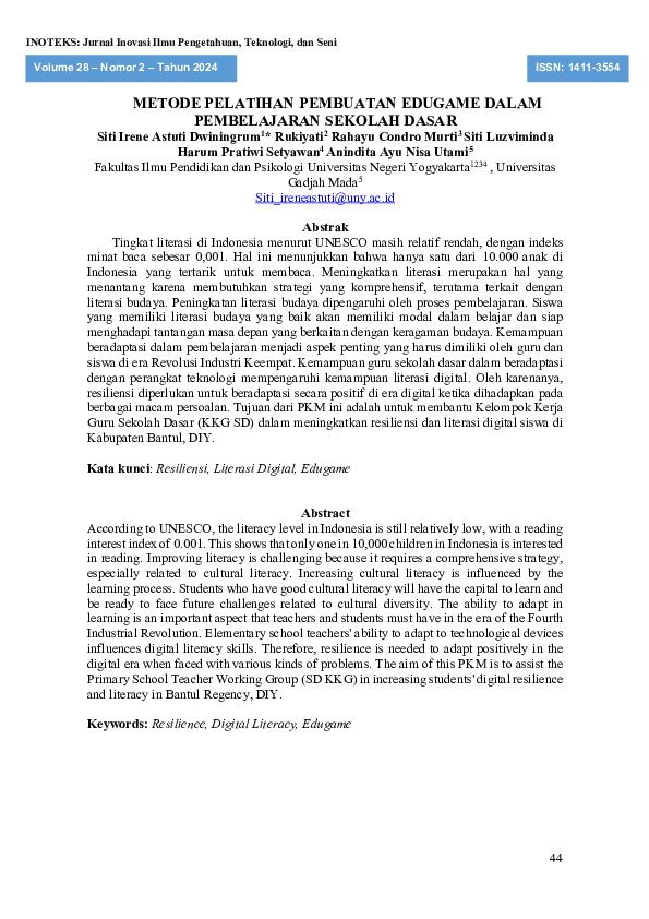 (PDF) Metode Pelatihan Pembuatan Edugame dalam Pembelajaran Sekolah Dasar
