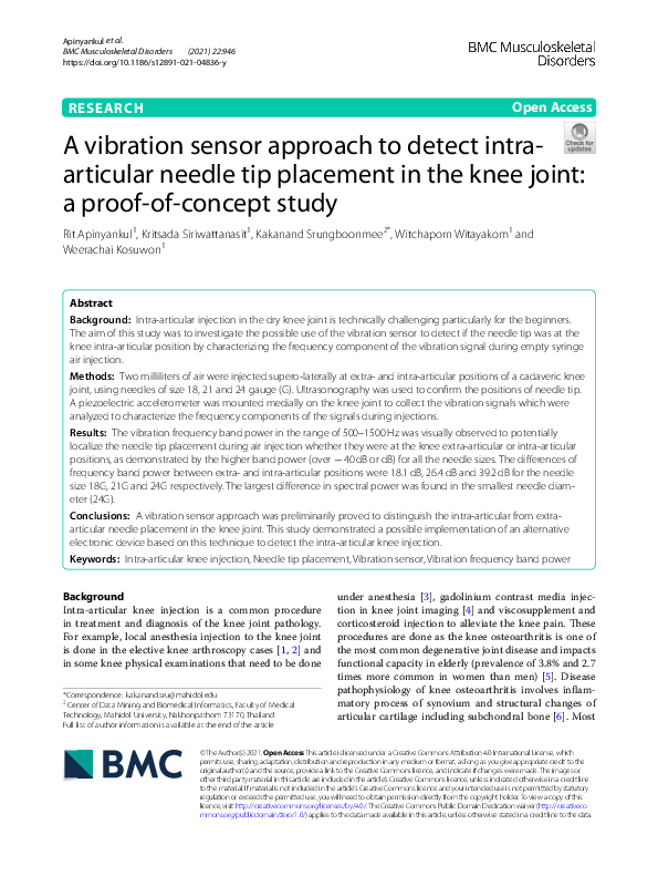 (PDF) A vibration sensor approach to detect intra-articular needle tip ...