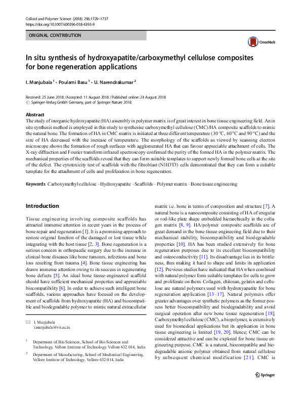 (PDF) In situ synthesis of hydroxyapatite/carboxymethyl cellulose ...
