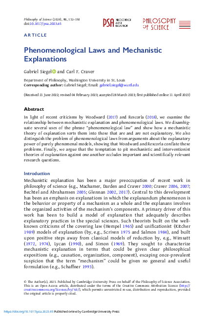 (PDF) Phenomenological Laws and Mechanistic Explanations