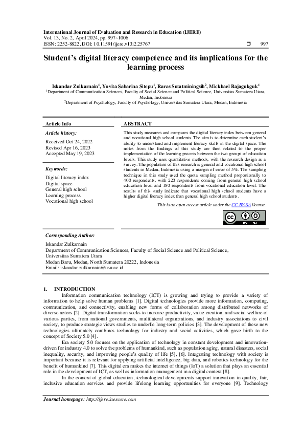 (PDF) Student’s digital literacy competence and its implications for the learning process