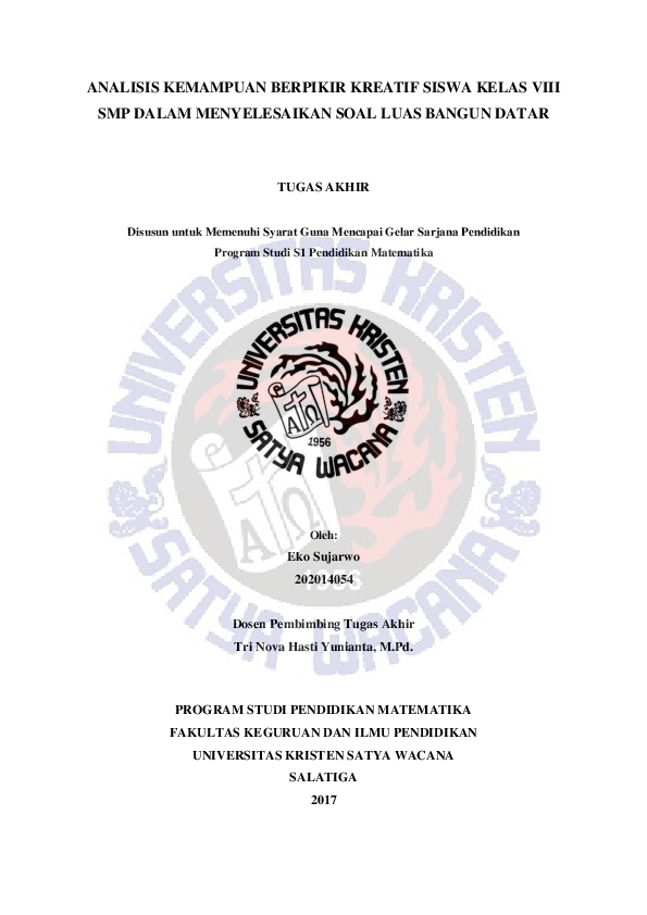 (PDF) Analisis Kemampuan Berpikir Kreatif Siswa Kelas VIII SMP Dalam Menyelesaikan Soal Luas ...