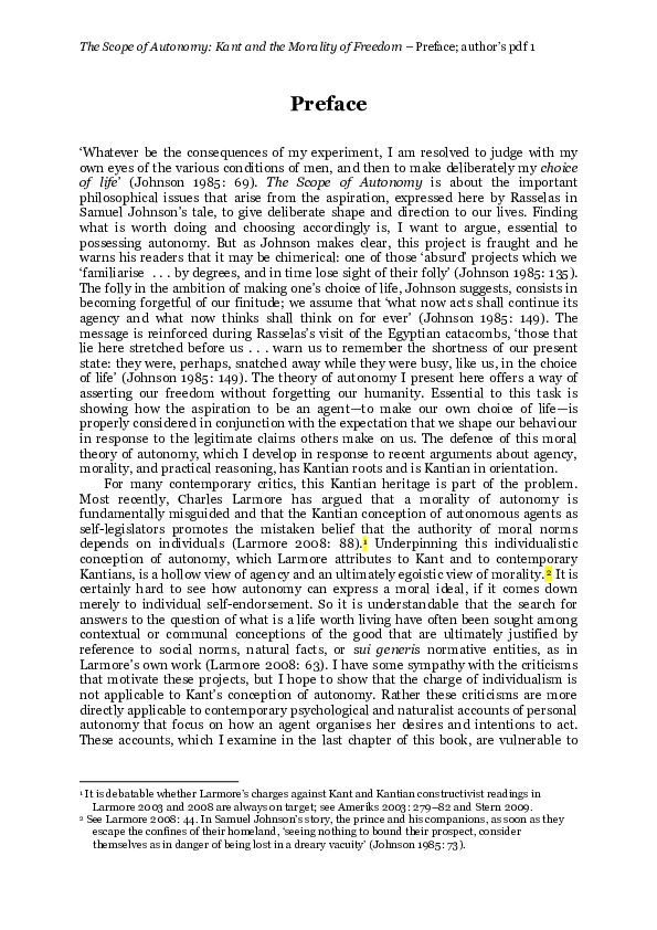 (PDF) The Scope of Autonomy: Kant and the Morality of Freedom