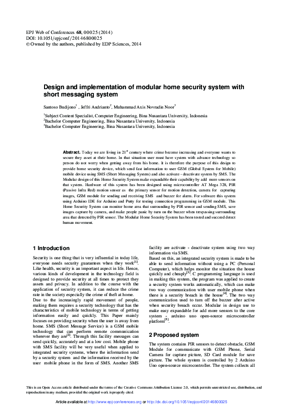 (PDF) Design and implementation of modular home security system with short messaging system