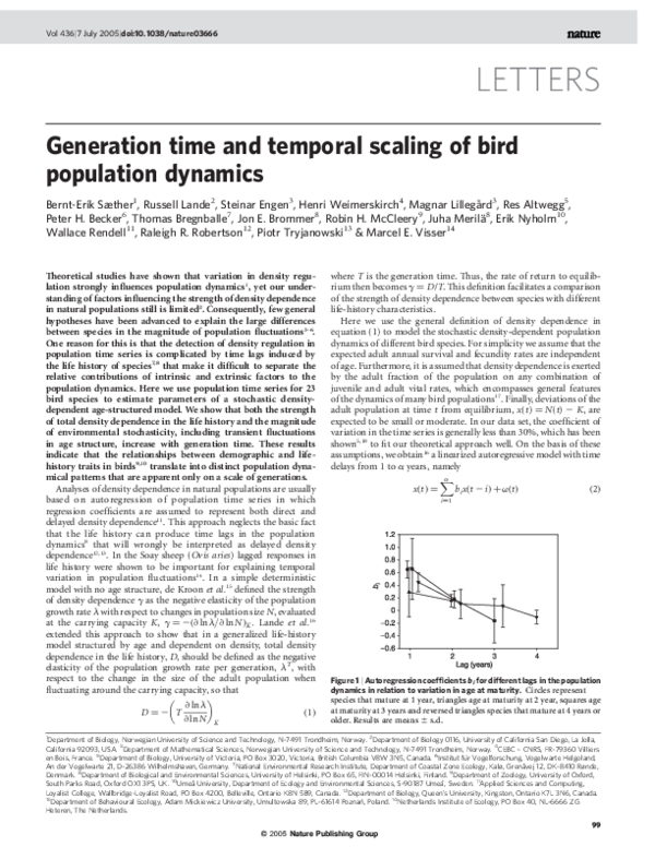 (PDF) Generation time and temporal scaling of bird population dynamics