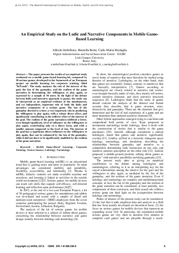 (PDF) An Empirical Study on the Ludic and Narrative Components in Mobile Game-Based Learning