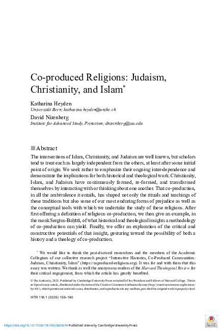 (PDF) Co-produced Religions: Judaism, Christianity, and Islam