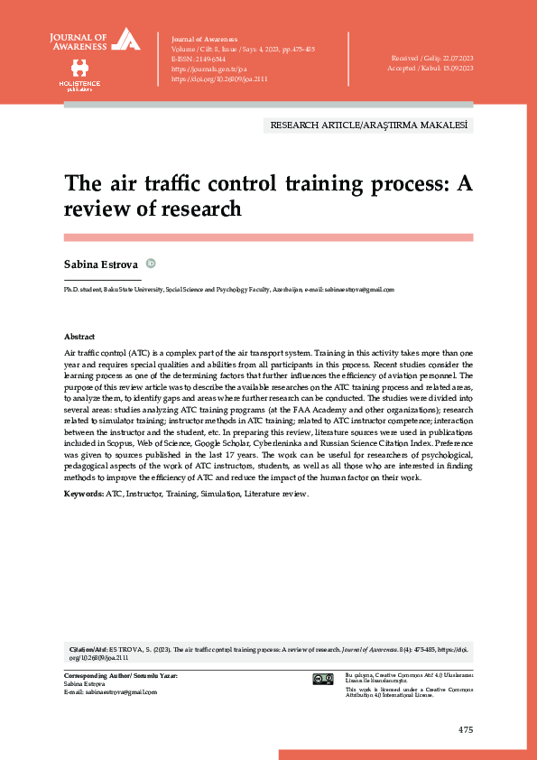 (PDF) The air traffic control training process: A review of research