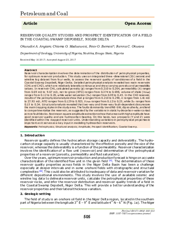 (PDF) Reservoir Quality Studies and Prospect Identification of a Field ...