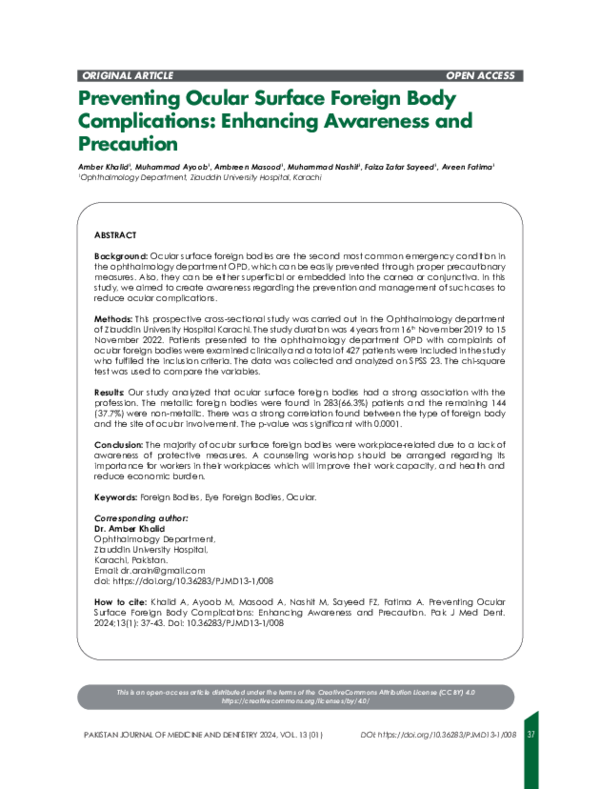 (PDF) Preventing Ocular Surface Foreign Body Complications: Enhancing ...