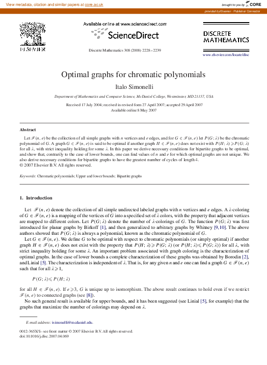 (PDF) Optimal graphs for chromatic polynomials