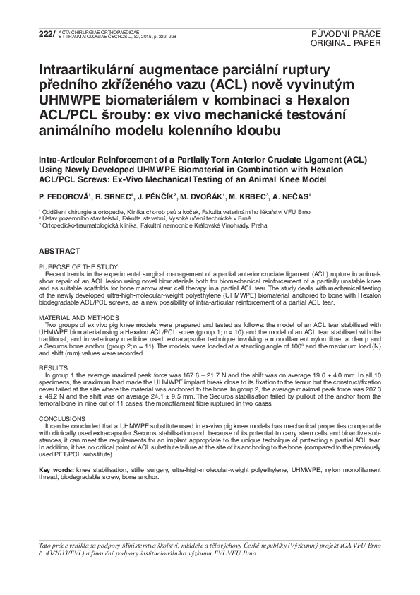 (PDF) Intra-Articular Reinforcement of a Partially Torn Anterior ...