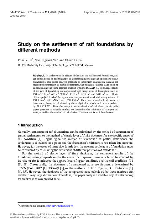 (PDF) Study on the settlement of raft foundations by different methods