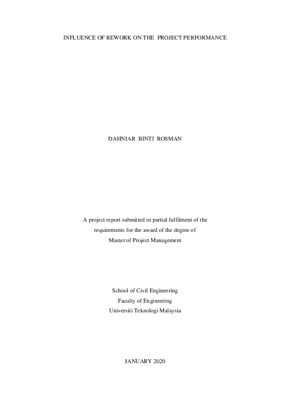 (PDF) Influence of rework on the project performance