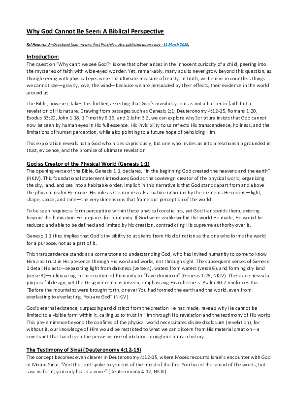 (PDF) Why God Cannot Be Seen: A Biblical Perspective