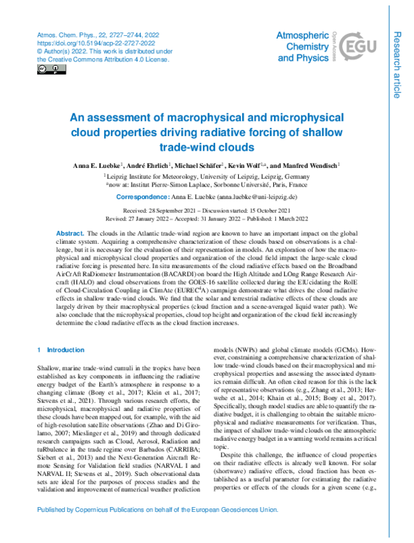 An assessment of macrophysical and microphysical cloud properties driving radiative forcing of ...