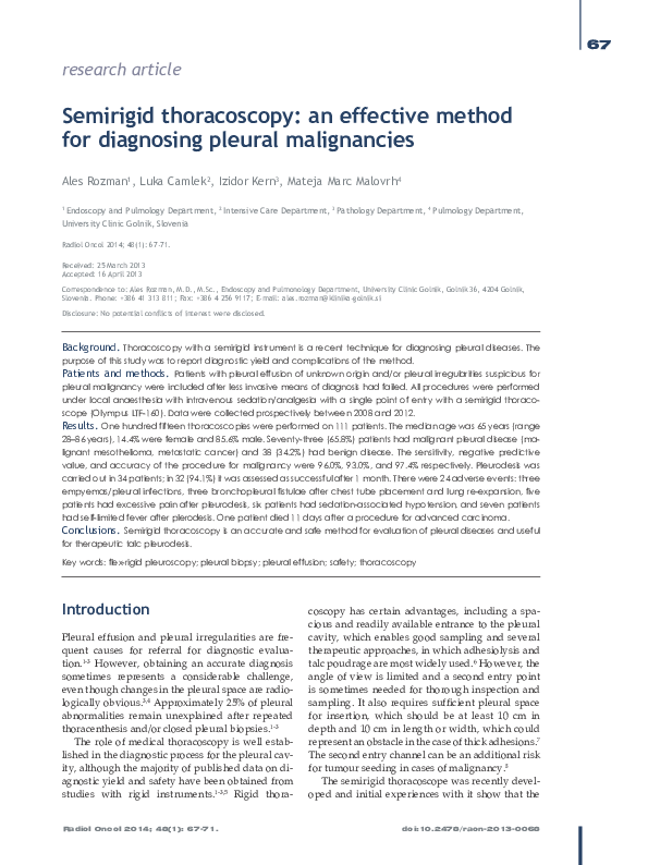 (PDF) Semirigid thoracoscopy: an effective method for diagnosing ...