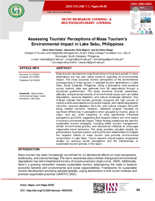 (PDF) Assessing Tourists' Perceptions of Mass Tourism's Environmental ...
