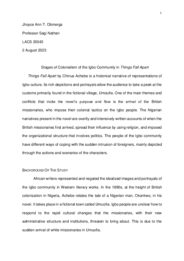 (PDF) Stages of Colonialism of the Igbo Community in Things Fall Apart ...