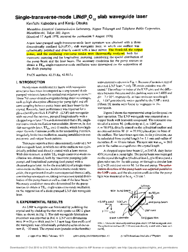 (PDF) Single-transverse-mode LiNdP4O12 slab waveguide laser