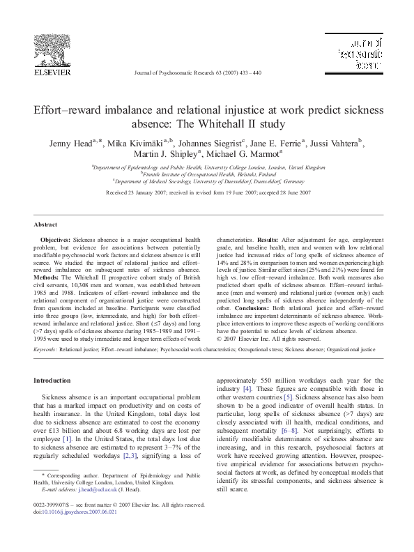 (PDF) Effort–reward imbalance and relational injustice at work predict ...