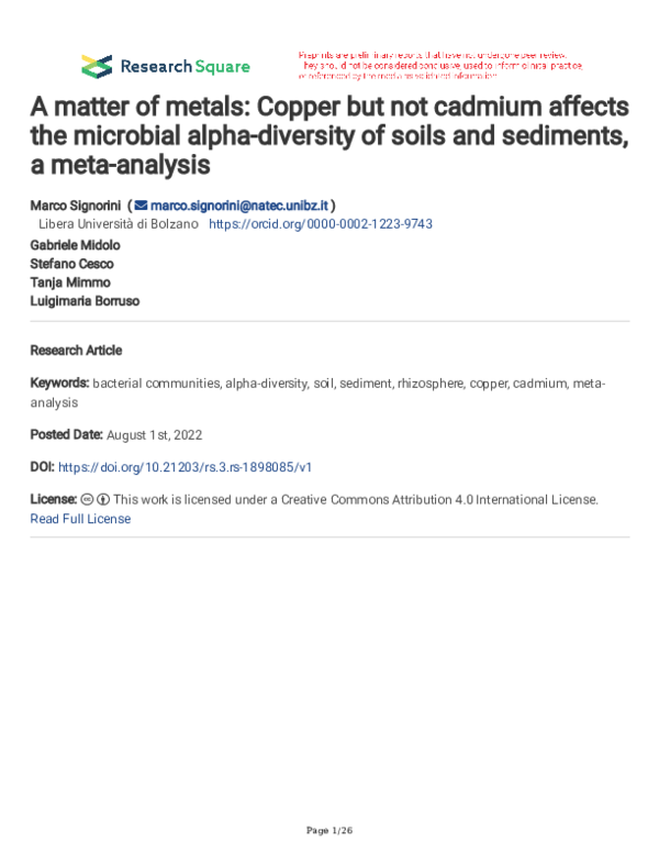 (PDF) A matter of metals: Copper but not cadmium affects the microbial ...