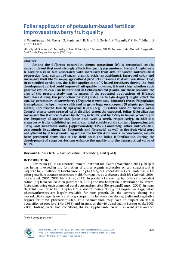 (PDF) Foliar application of potassium-based fertilizer improves ...