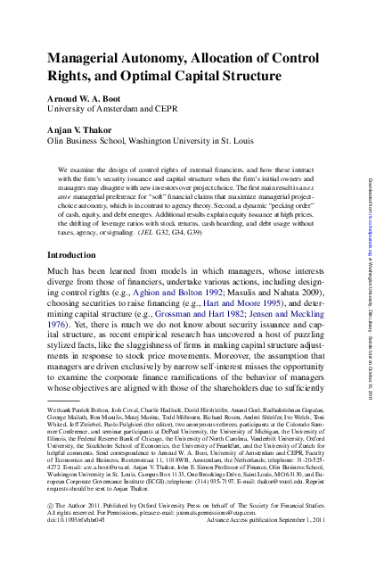 (PDF) Managerial Autonomy, Allocation of Control Rights and Optimal ...