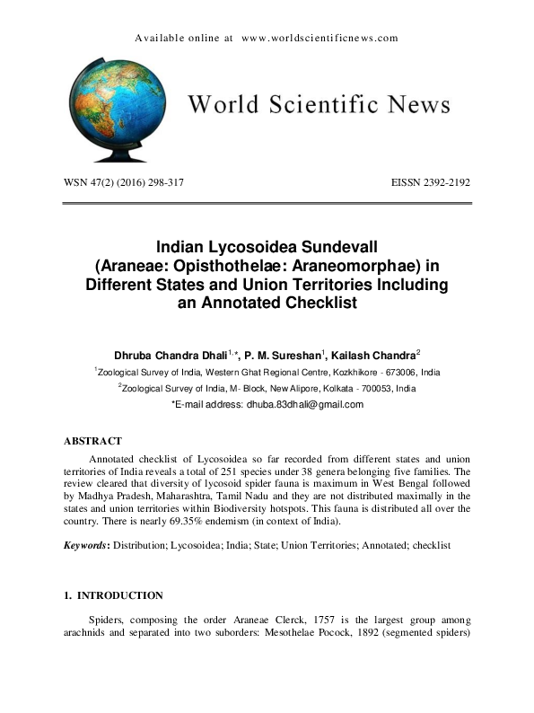 (PDF) Indian Lycosoidea Sundevall (Araneae: Opisthothelae ...