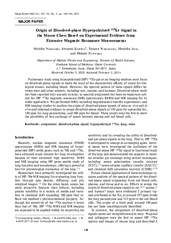 (PDF) Origin of Dissolved-phase Hyperpolarized 129Xe Signal in the ...