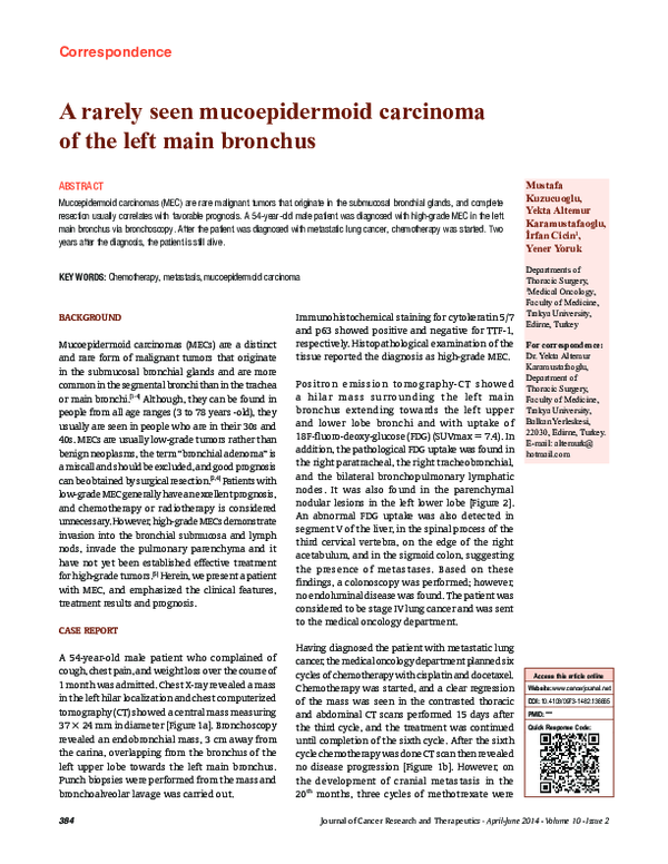 (PDF) A rarely seen mucoepidermoid carcinoma of the left main bronchus
