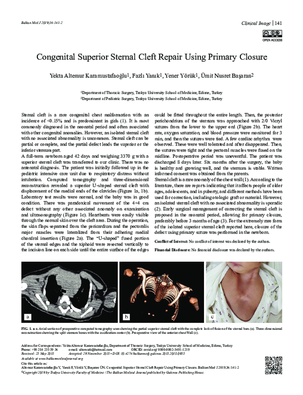 (PDF) Congenital Superior Sternal Cleft Repair Using Primary Closure