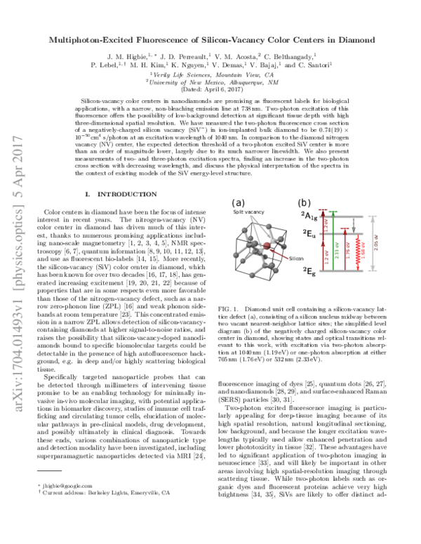 (PDF) Multiphoton-Excited Fluorescence of Silicon-Vacancy Color Centers ...
