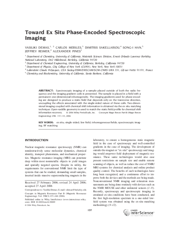 (PDF) Toward ex situ phase-encoded spectroscopic imaging