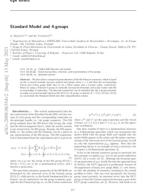 (PDF) Standard Model and 4-groups
