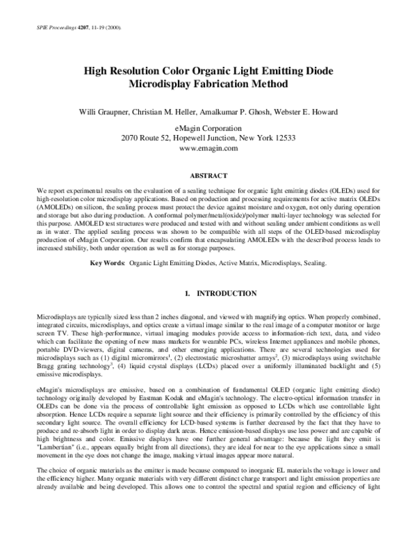 (PDF) High-resolution color organic light-emitting diode microdisplay fabrication method
