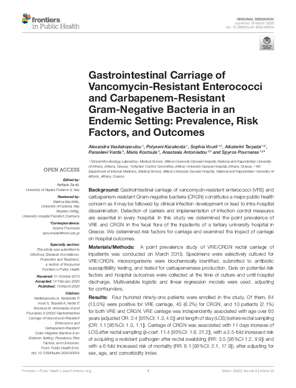 (PDF) Gastrointestinal Carriage of Vancomycin-Resistant Enterococci and ...