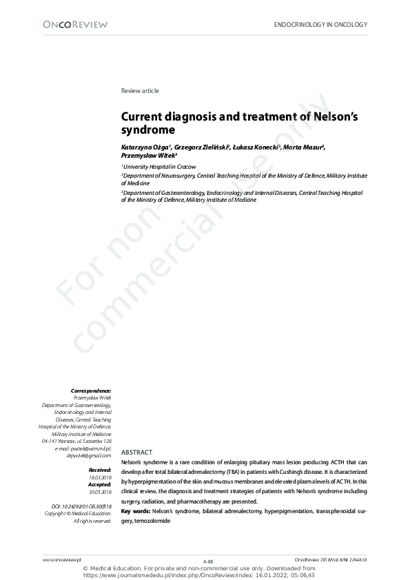 (PDF) Current diagnosis and treatment of Nelson’s syndrome