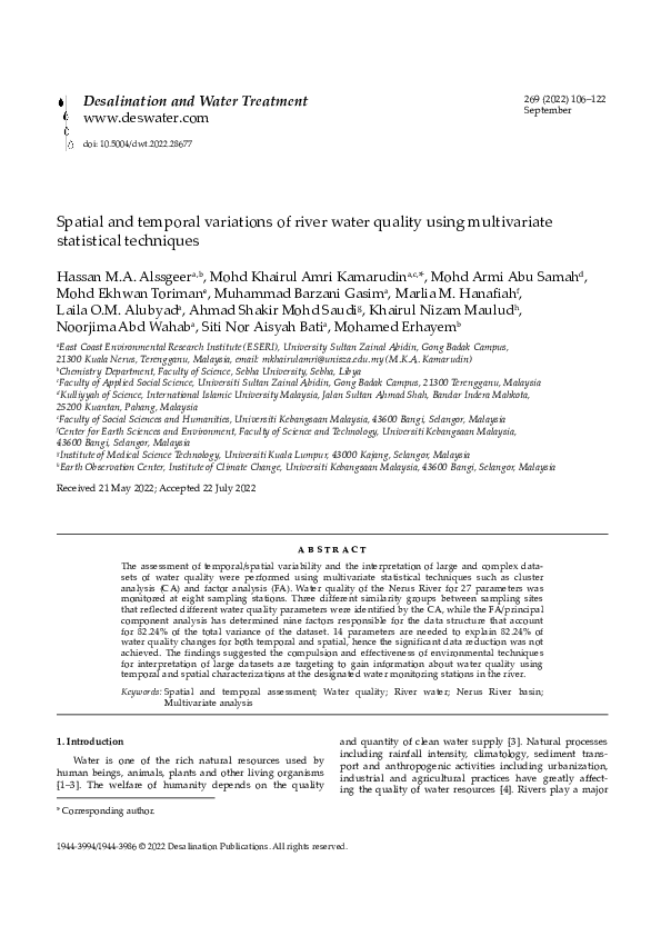 Spatial And Temporal Variations Of River Water Quality Using Multivariate Statistical Techniques